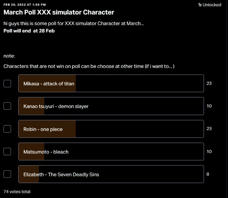 March Poll XXX simulator Character [Reminder] - by rnot2000
