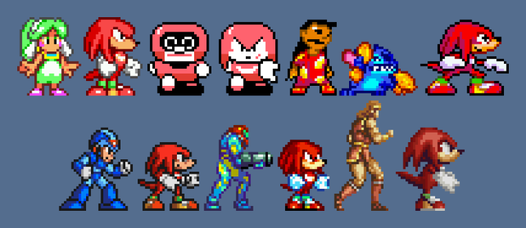knuckles the echidna in many many different sprite styles by ...